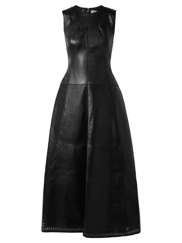 Ulla Johnson Juliette Perforated Paneled Leather Maxi Dress - Black