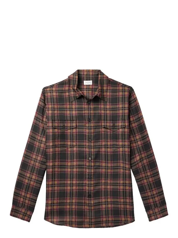 Saint Laurent Logo-embroidered Checked Wool-twill Shirt - Red