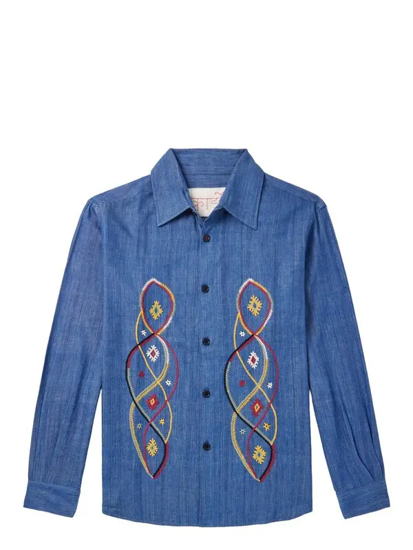 KARDO Luis Embroidered Cotton-chambray Shirt - Blue