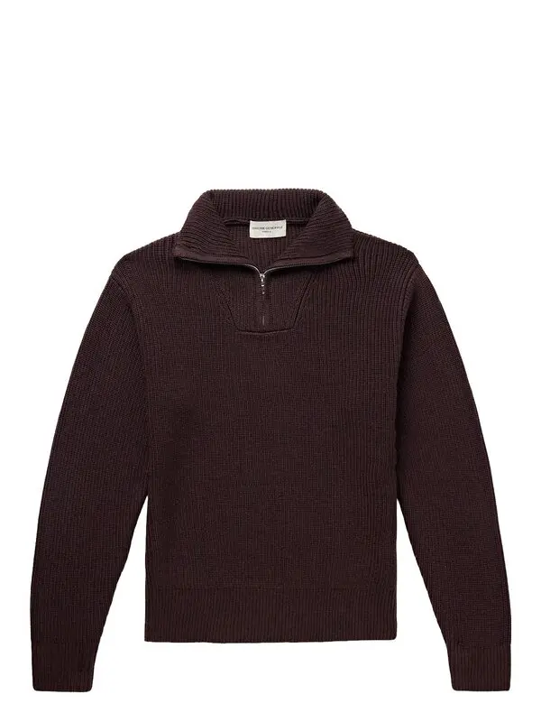 Officine Générale Tarek Ribbed Merino Wool Half-zip Sweater - Brown