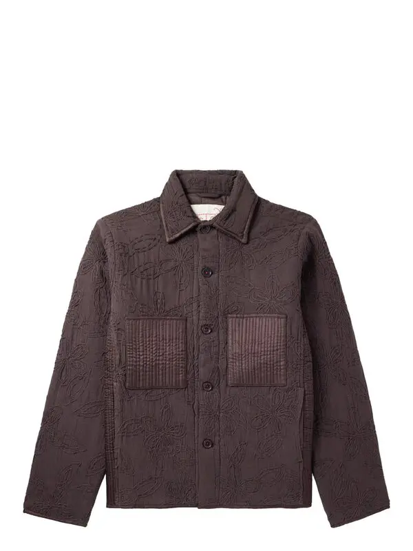 KARDO Wynton Embroidered Cotton And Hemp-blend Overshirt - Brown
