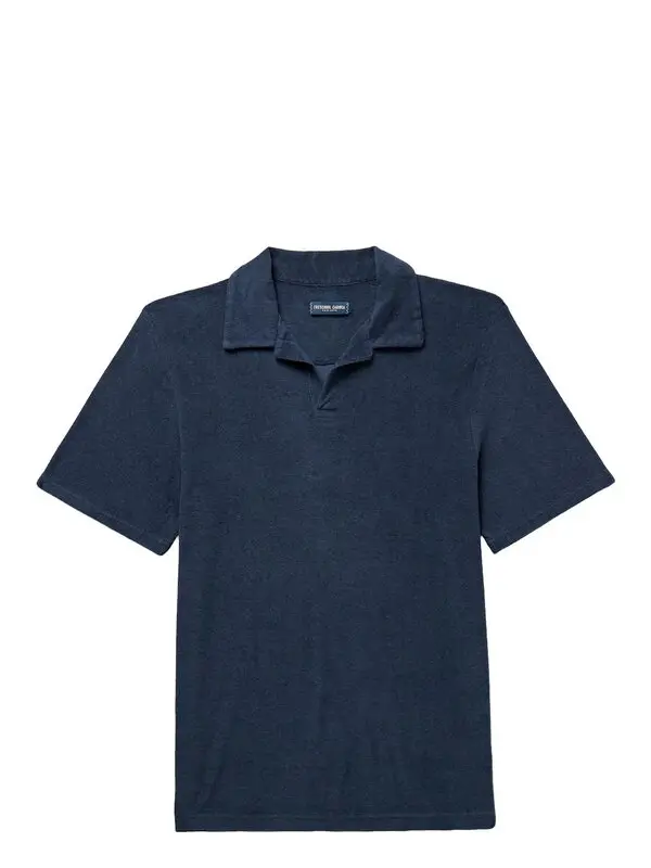 Frescobol Carioca Faustino Camp-collar Cotton, Lyocell And Linen-blend Terry Polo Shirt - Blue