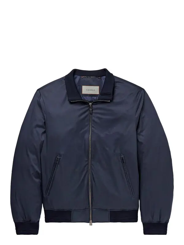 Canali Leather-trimmed Shell Down Bomber Jacket - Blue