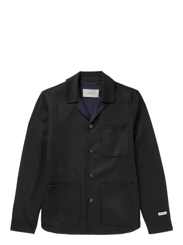 Canali Camp-collar Wool-blend Felt Overshirt - Black