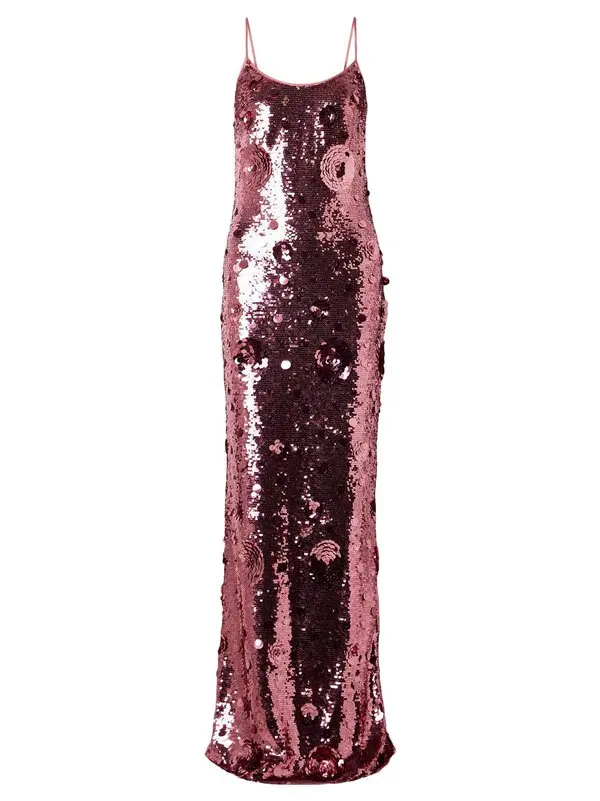 THE NEW ARRIVALS ILKYAZ OZEL Isis In Fleur De Fleurs Sequined Maxi Dress - Pink
