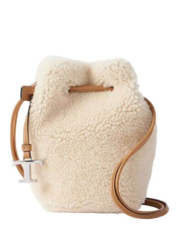 TOD'S Buz Micro Shearling Bucket Bag - White