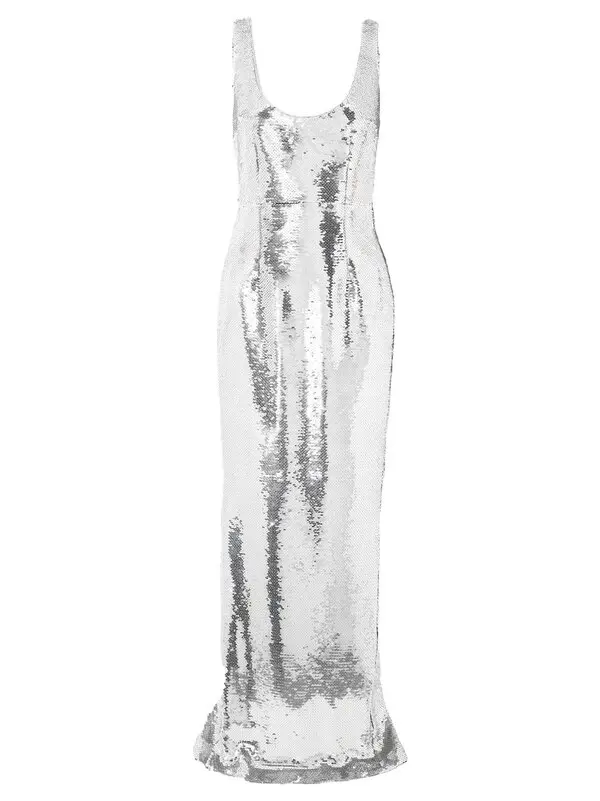 THE NEW ARRIVALS ILKYAZ OZEL Manu In Infini Sequined Satin Gown - Silver