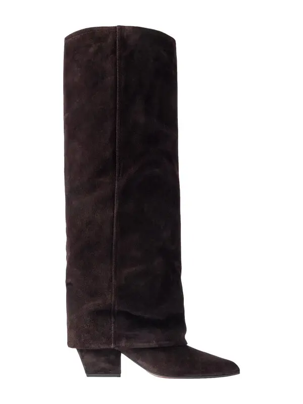 Paris Texas Jane Folded Suede Knee Boots - Brown