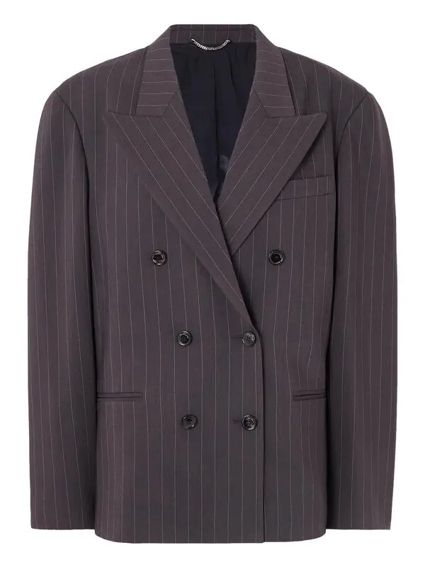 Magda Butrym Oversized Double-breasted Pinstriped Merino Wool Blazer - Brown