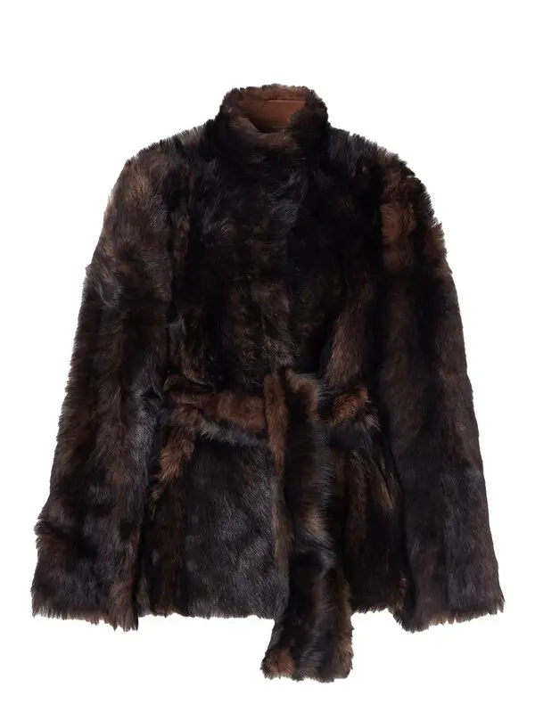 Nour Hammour Elsa Belted Shearling Jacket - Brown
