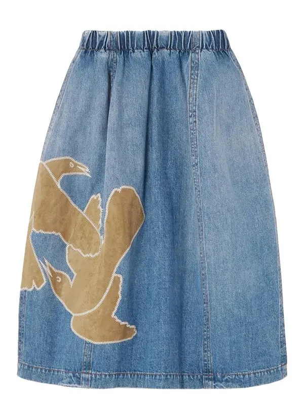 Marni Appliquéd Gathered Denim Midi Skirt - Blue