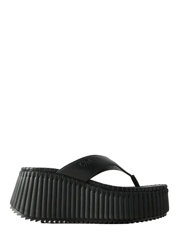 Chloé Nama Leather Platform Flip Flops - Black