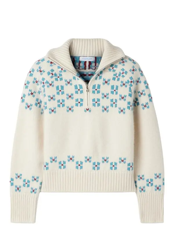 Calle Del Mar Fair Isle Cashmere Half-zip Sweater - Neutrals