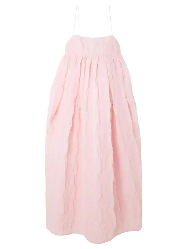 Cecilie Bahnsen Vilma Satin-trimmed Matelassé Midi Dress - Pink