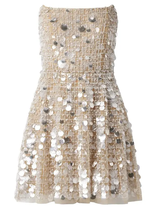 Carolina Herrera Strapless Embellished Tulle Mini Dress - Silver