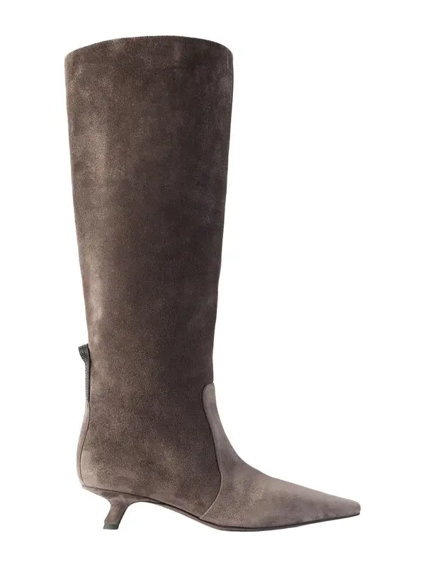 Brunello Cucinelli Scarpe Suede Knee Boots - Gray
