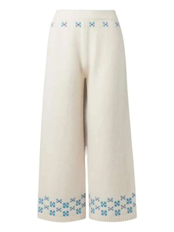Calle Del Mar Winter Fair Isle Cashmere Wide-leg Pants - Cream
