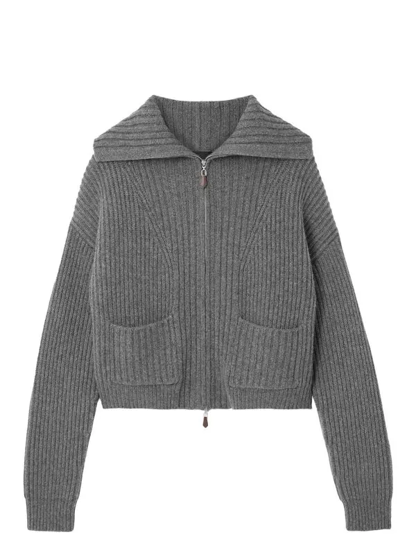 Arch4 Nara Ribbed Cashmere Zip-up Cardigan - Gray