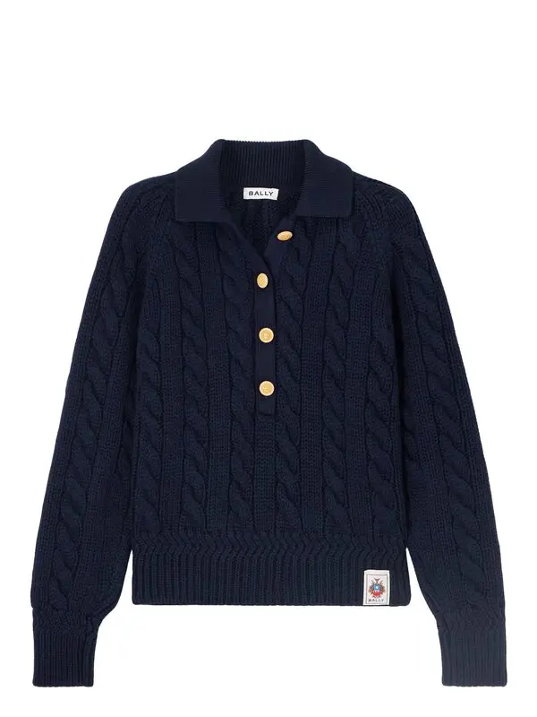 Bally Cable-knit Wool Polo Sweater - Blue