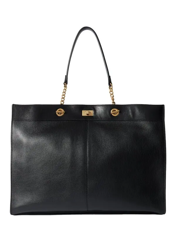 ANYA HINDMARCH Mortimer Eyelet Chain-embellished Leather Tote - Black