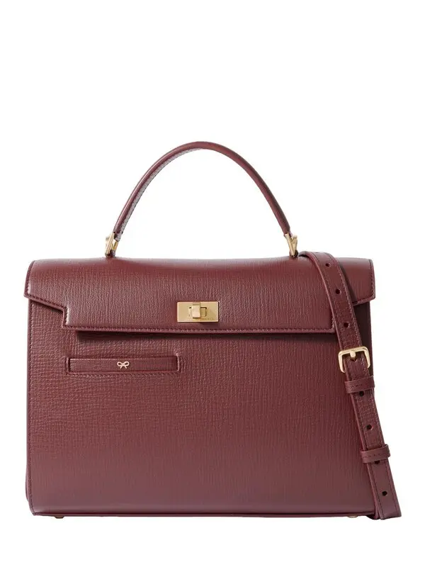 ANYA HINDMARCH Mortimer Textured Leather Shoulder Bag - Burgundy