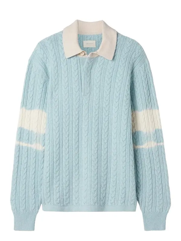 Aimé Leon Dore Cable-knit Striped Polo Shirt - Blue
