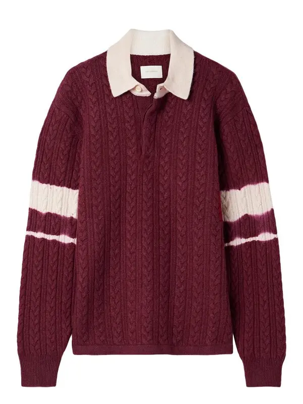 Aimé Leon Dore Cable-knit Striped Polo Shirt - Burgundy