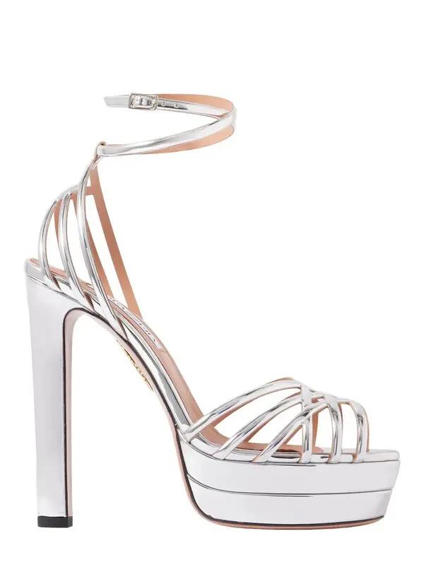 AQUAZZURA Wild Dream 105 Metallic Platform Sandals - Silver