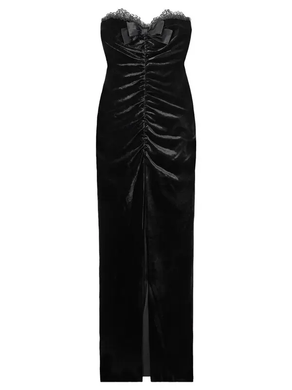 Alessandra Rich Sleeveless Bow-embellished Lace-trimmed Velvet Gown - Black