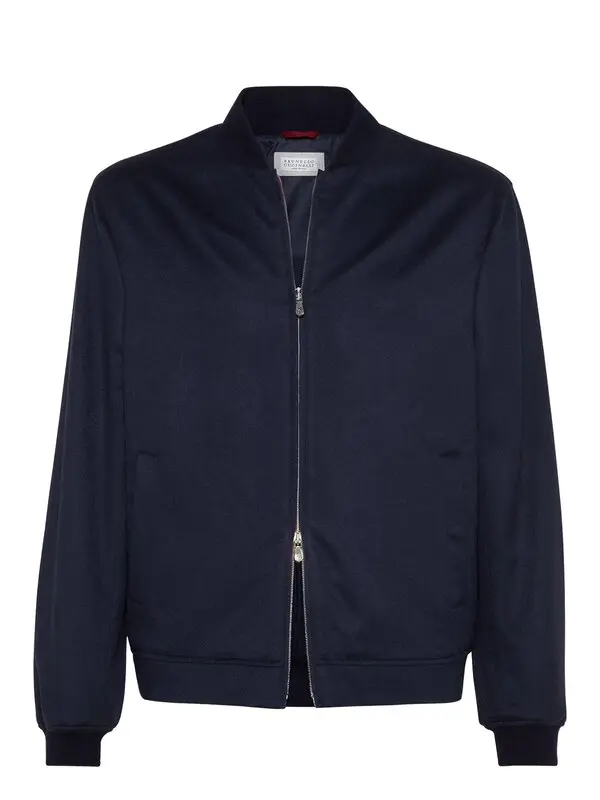 Brunello Cucinelli Cashmere Flannel Bomber Jacket - Blue