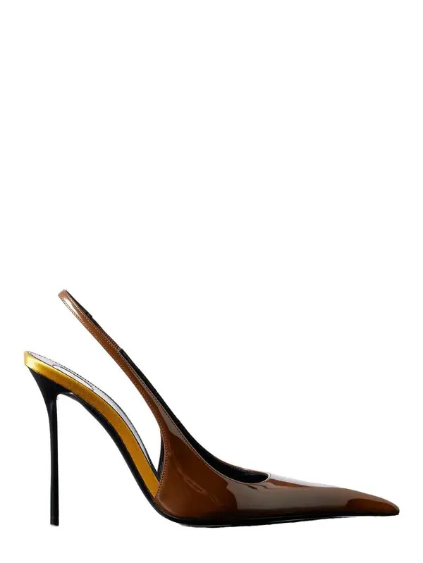 Saint Laurent Amalia Patent-leather Slingback Pumps - Brown