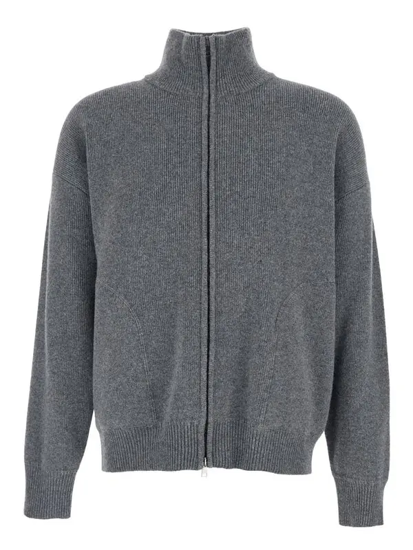 ROBERTO COLLINA Sweatshirt With Dropped Shoulders And Front Zip Closure - Grey