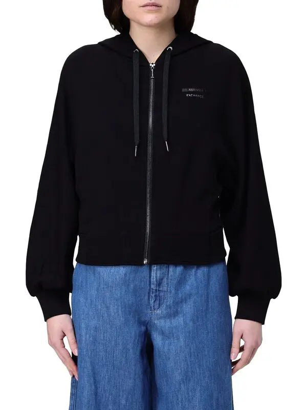 Armani Exchange Zip-up Hoodie With Logo Detail - Black