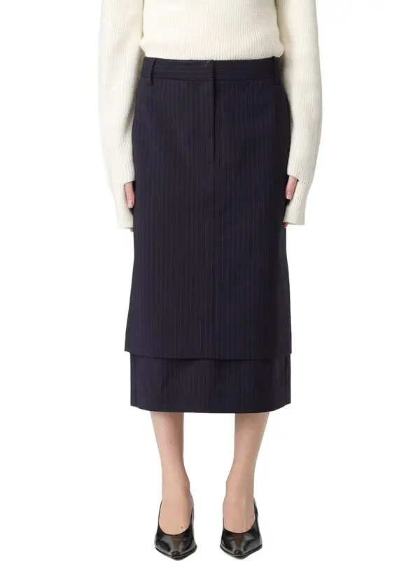 Tibi Pinstriped Skirt - Navy