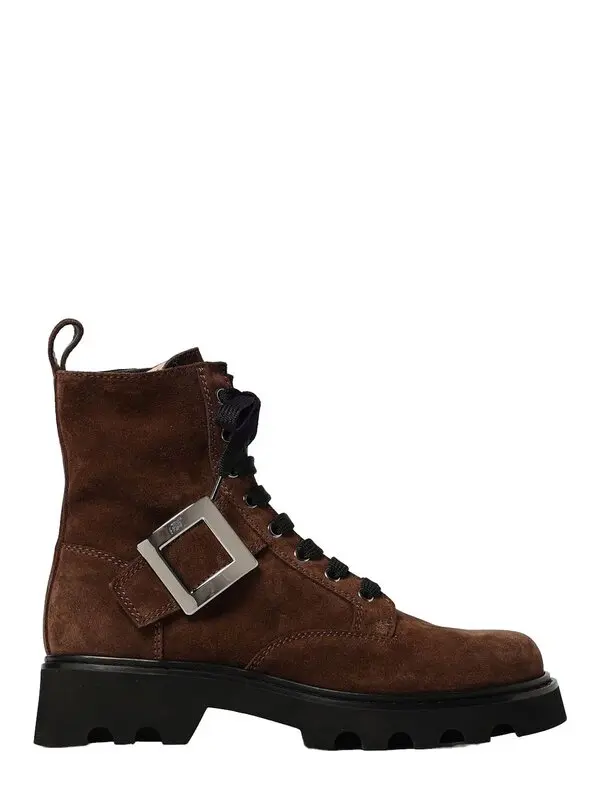 ROGER VIVIER Buckled Combat Boots - Brown