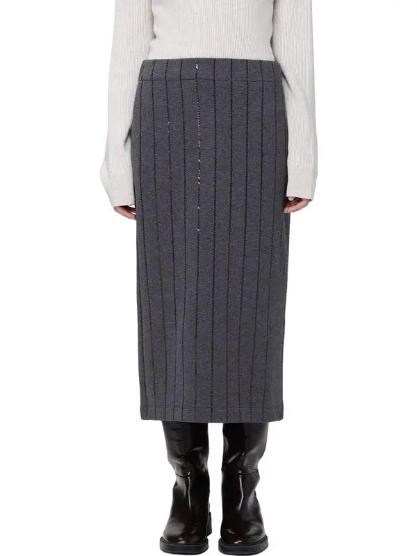 Brunello Cucinelli Striped Midi Skirt - Charcoal