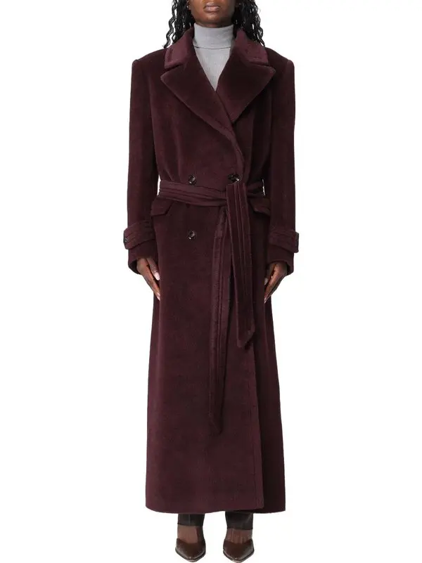 Tagliatore Belted Double-breasted Coat - Burgundy