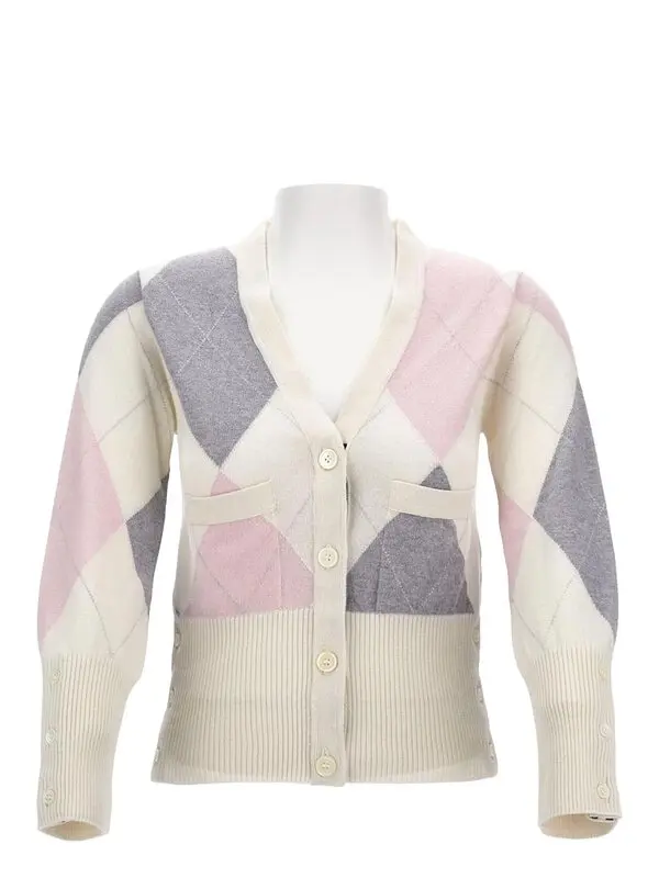 Thom Browne Argyle Print Cardigan - White