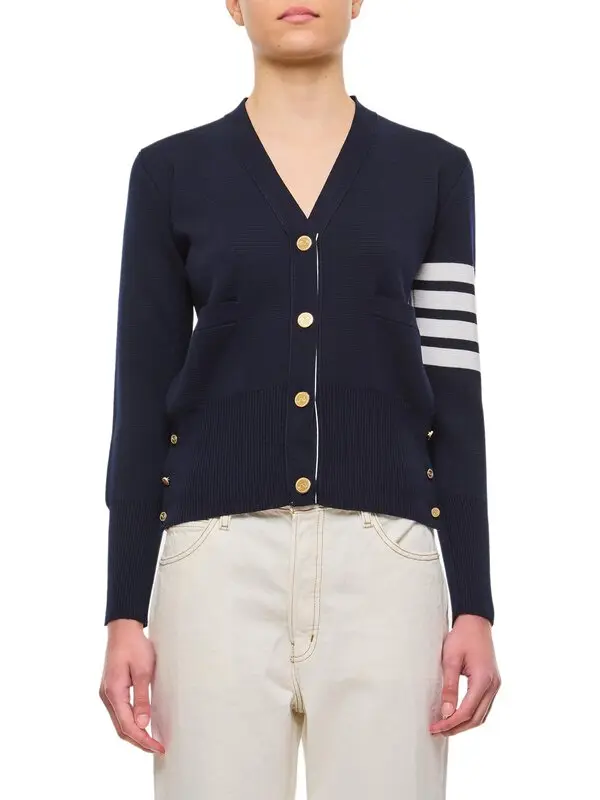 Thom Browne Classic Milano V-neck Fine Merino Wool Cardigan - Blue