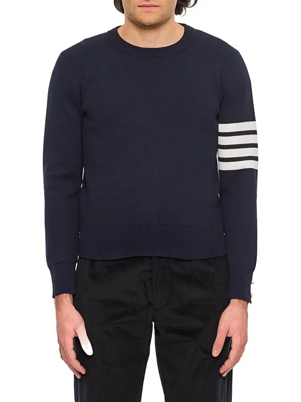 Thom Browne Pullover With 4-bar Stripe - Blue