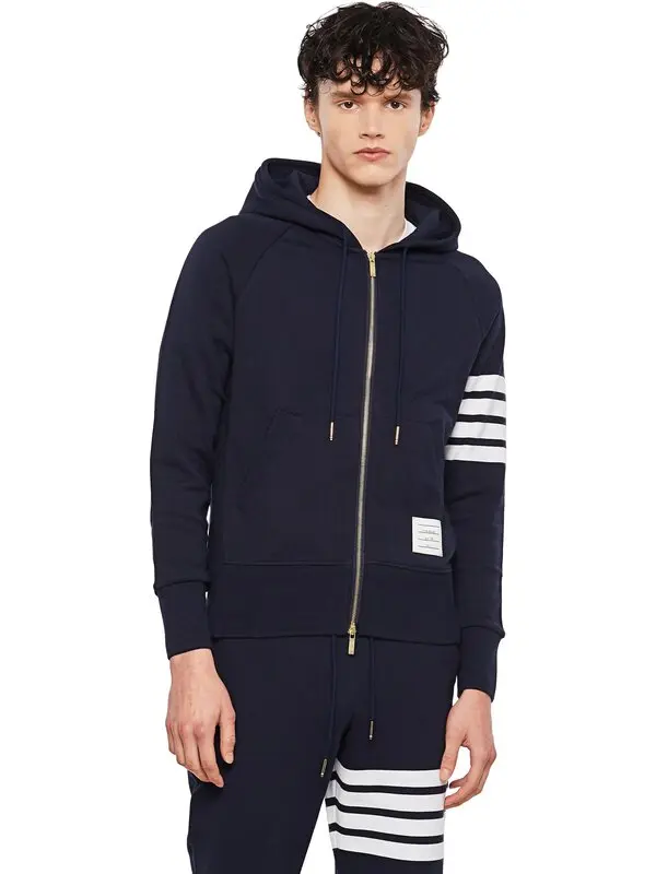 Thom Browne Hooded Zip-up Top - Blue