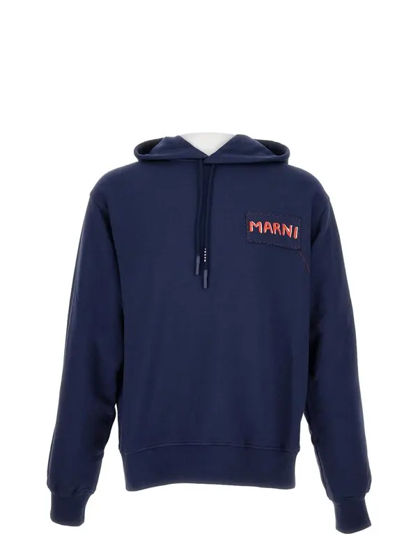 Marni Hooded Sweatshirt With Front Logo - Blue