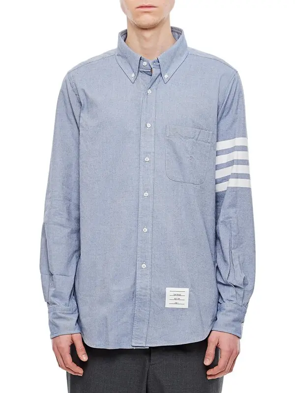 Thom Browne Classic Cotton Shirt With Stripes - Sky Blue