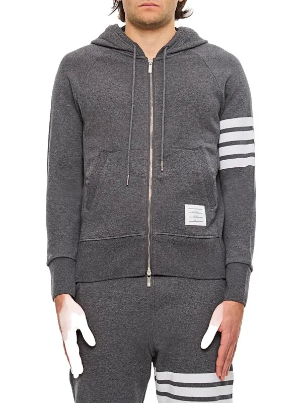Thom Browne Classic Loopback Full Zip Hoodie With 4-bar Stripe - Grey