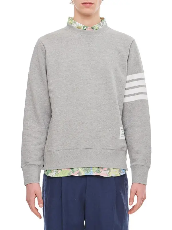 Thom Browne Classic Loopback Sweatshirt With 4-bar Detail - Grey