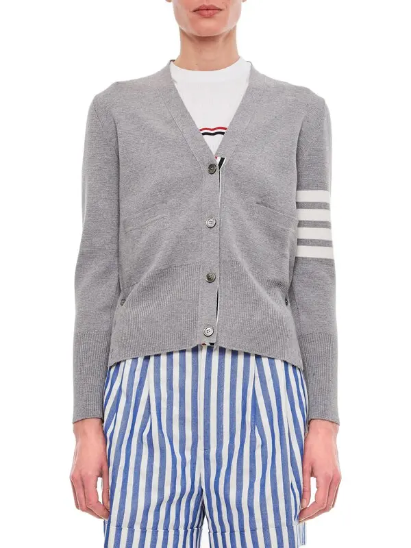 Thom Browne Cardigan With V-neck In Merino Wool - Grey