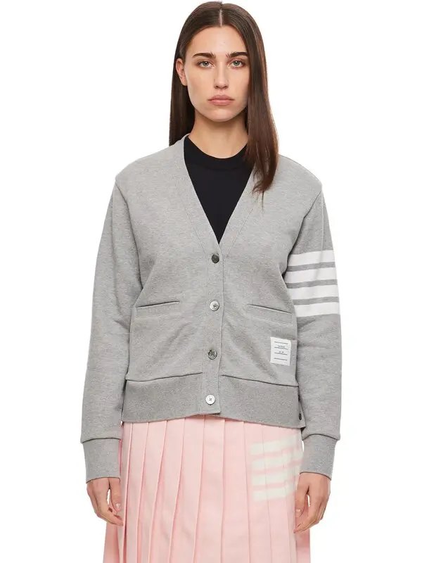 Thom Browne Cotton Cardigan With Striped Detail - Grey