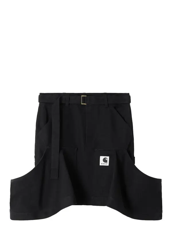 Sacai Carhartt Wip Belted Draped Cotton-canvas Mini Skirt - Black