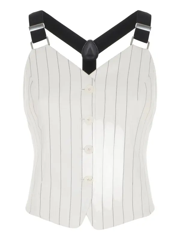 Ralph Lauren Donnella Pinstriped Cotton-blend Bustier Top - Black,white