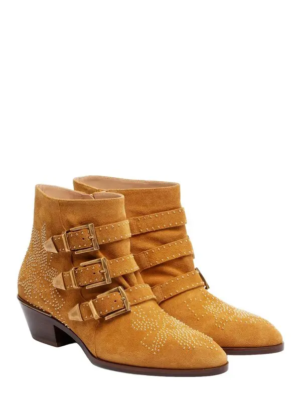 Chloé Susanna Studded Suede Ankle Boots - Brown